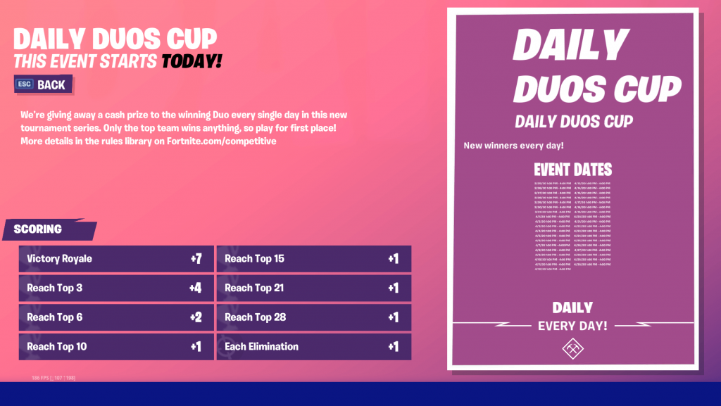 Fortnite Daily Duos Cup Schedule Format Prize Pool And How To Watch